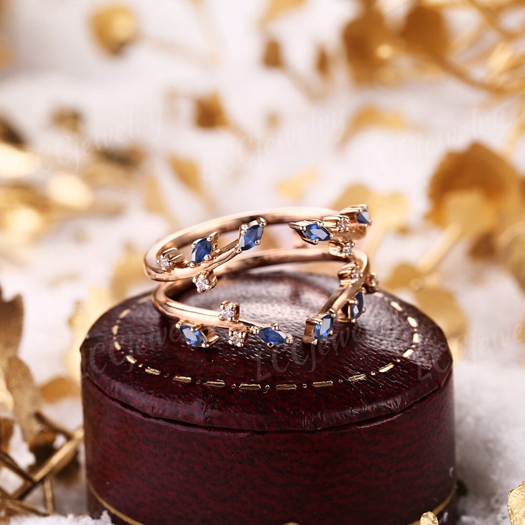Vintage Sapphire Ring Enhancer Wraps Unique Leaf Double Curved Wedding ...