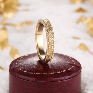 Nature Inspired Leaf Design Mens Wedding Band Unique Yellow Gold Unisex ...