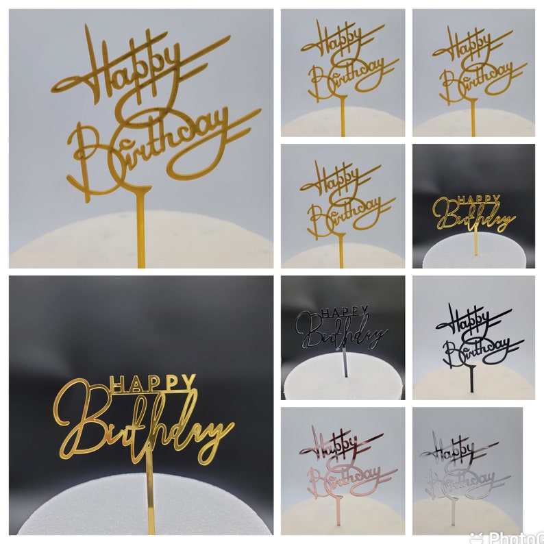 10 Packs Of Acrylic Happy Birthday Cake Toppers In Gold Etsy