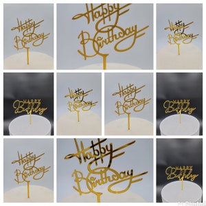 10 Packs of Acrylic “happy Birthday” Cake Toppers in Gold, Black ...