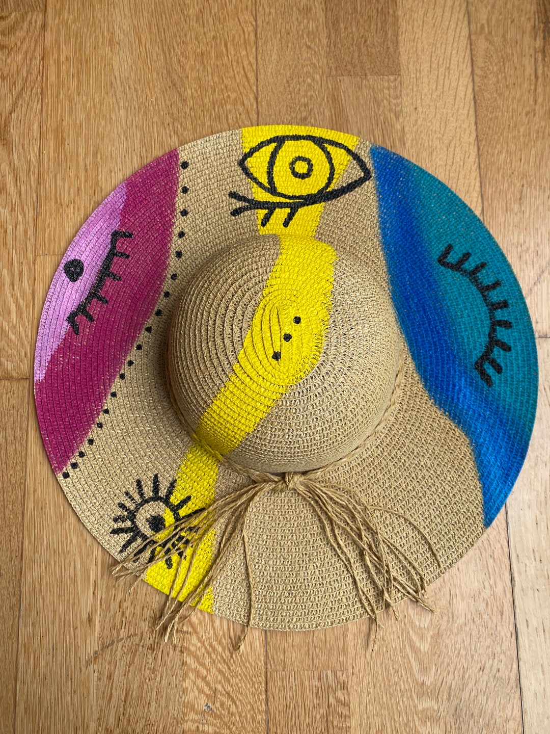 Hand Painted Summer Hat / Hand Painted Wearable Art / Eye Design ...