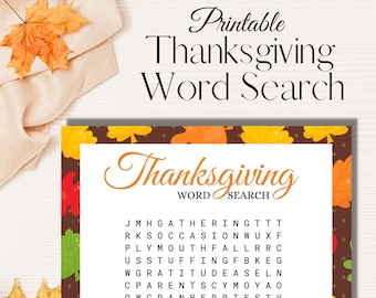 Thanksgiving Themed Word Search Puzzle, Printable Party Games, Fun ...
