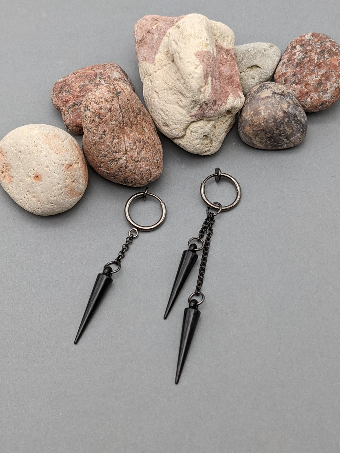 Clip-on Spike Earring, Black Matte Spike Earring, Spike Dangle, Spike ...