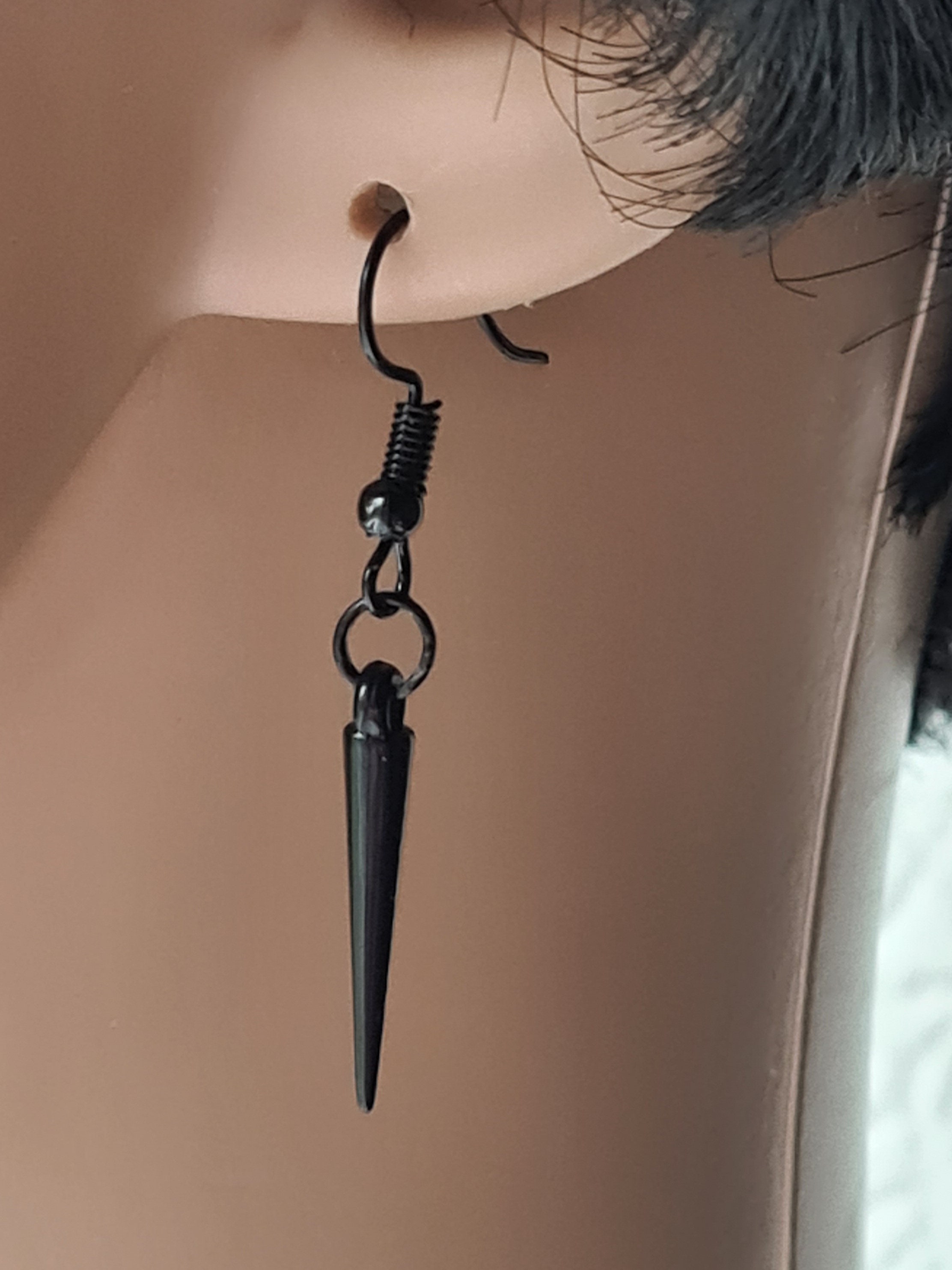 Black matte spike earring Spike dangle Spike jewelry Gothic | Etsy