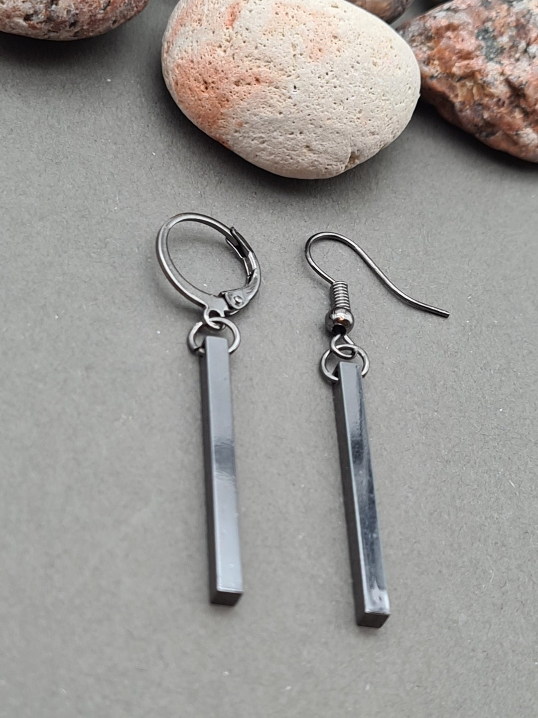 Men Stick Dangle, Stick Earring, One Stick Earring, Gunmetal Bar ...