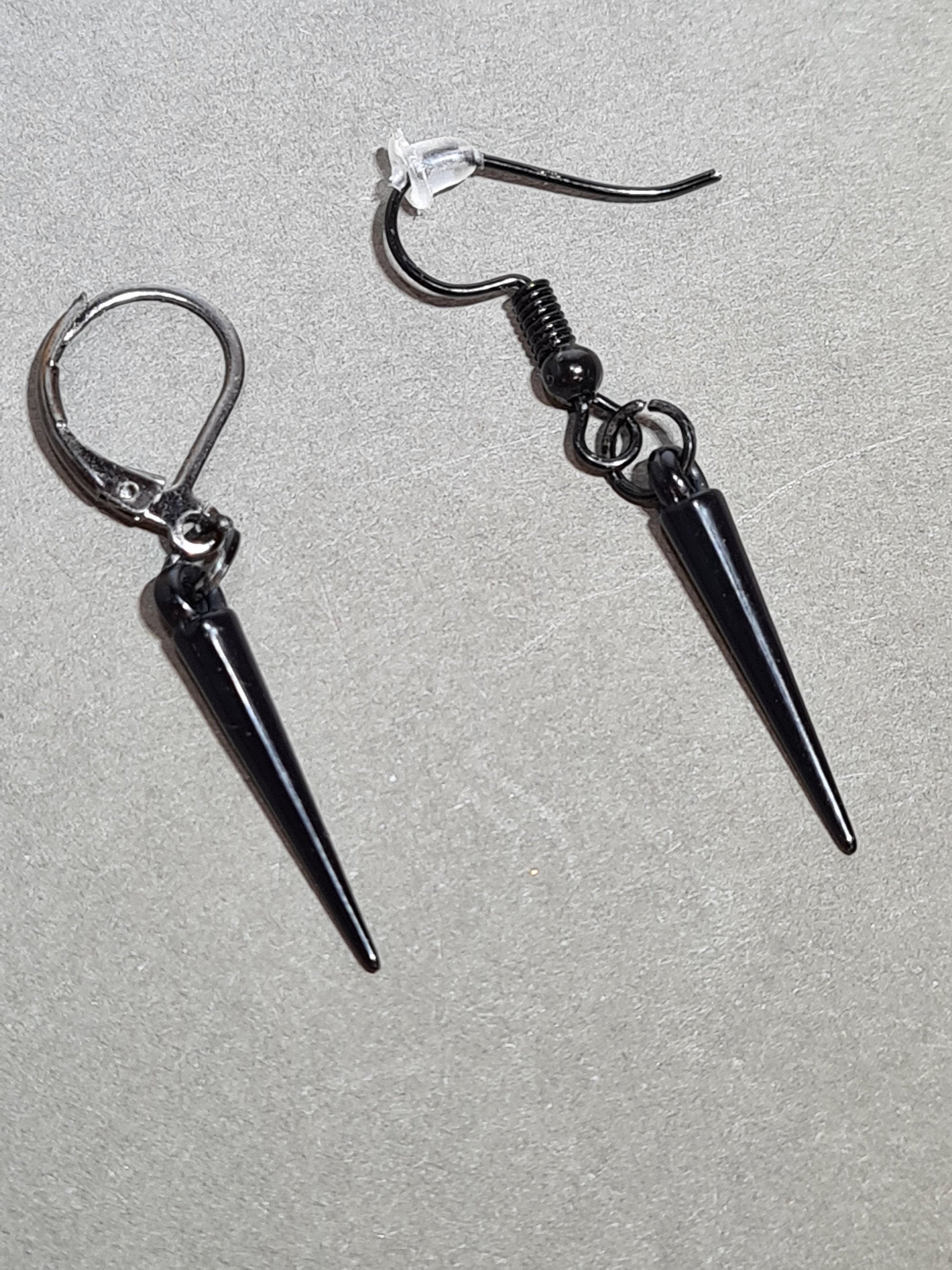 Black matte spike earring Spike dangle Spike jewelry Gothic | Etsy