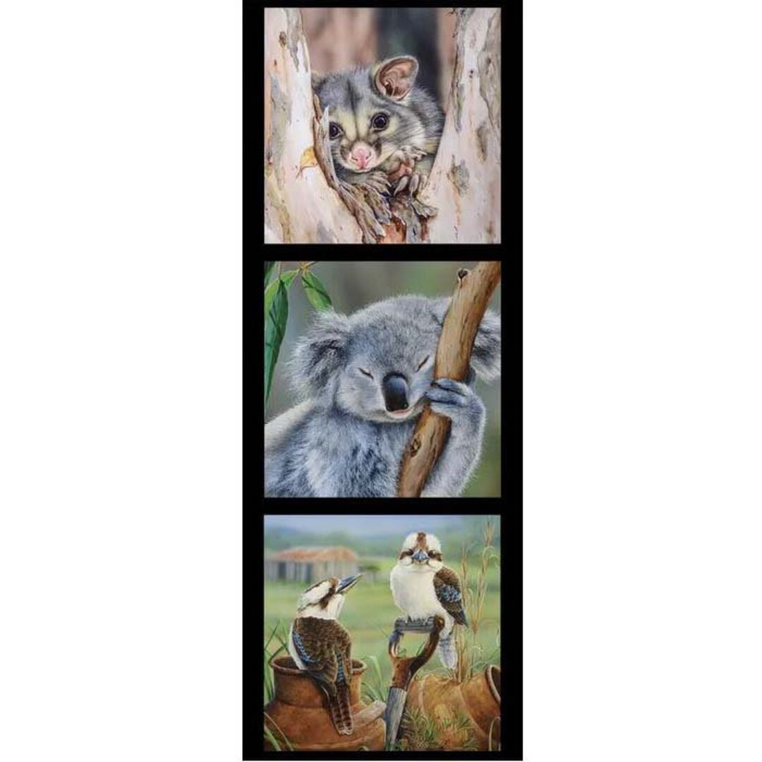 Patchwork Quilting Sewing Fabric Possum Koala Kookaburra Panel 40x110cm ...