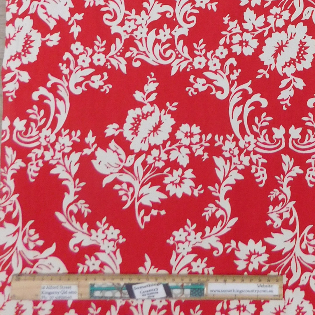 Quilting Patchwork Fabric Sewing Red Floral Drill Wide Backing 150x50cm ...