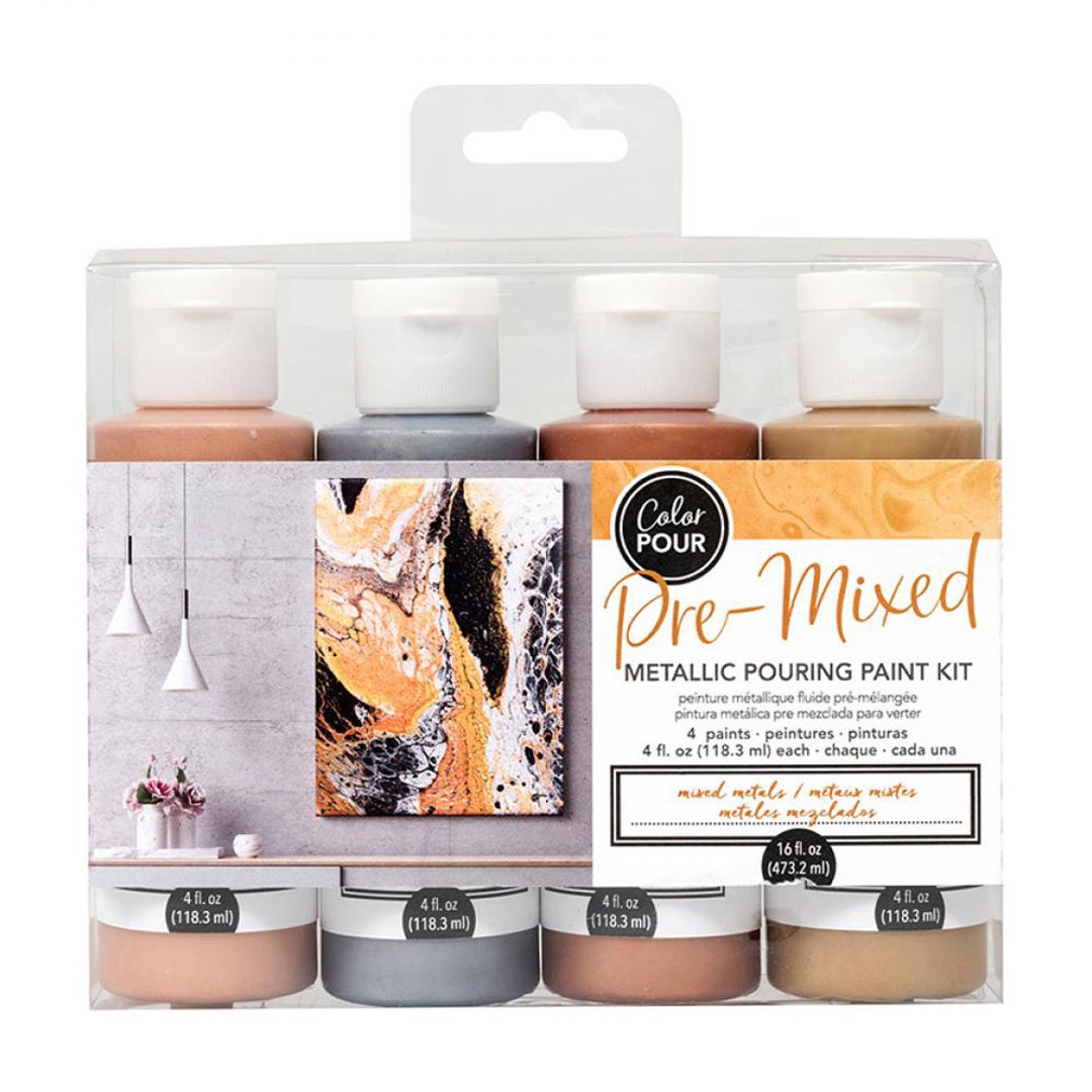 Premixed Pouring Paint Kit Set of 4 Colours Mixed Metallic DIY Canvas ...