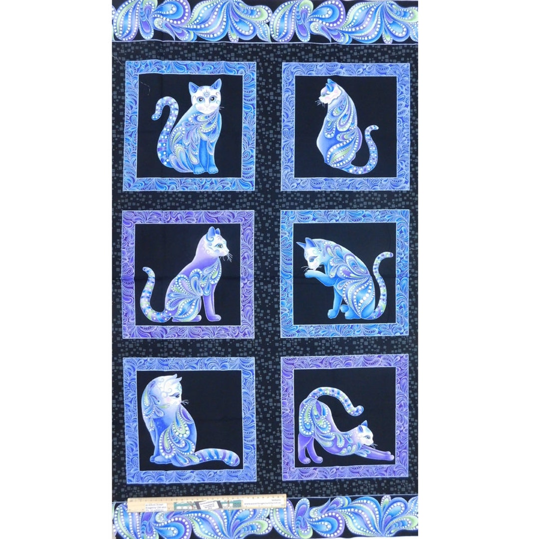 Patchwork Quilting Sewing Fabric Catitude Blues Panel 61x110cm - Etsy