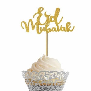 Gold Eid Mubarak Cake Topper, Cupcake Topper, Cake Decorations, Eid ...