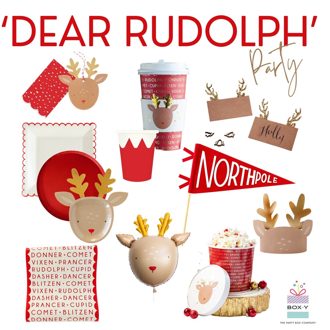 Dear Rudolph Party Disposable Supplies - Reindeer Plates, Elf Collar ...