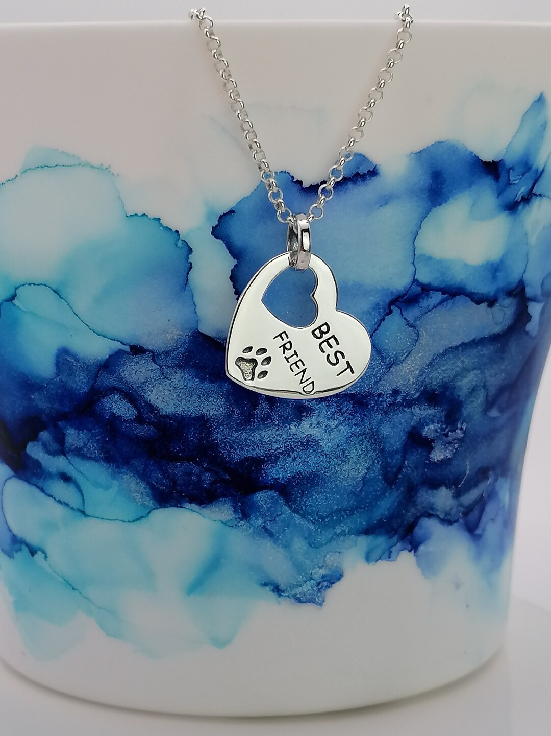 Sterling Silver Heart Necklace: Paw Print Pendant - Etsy