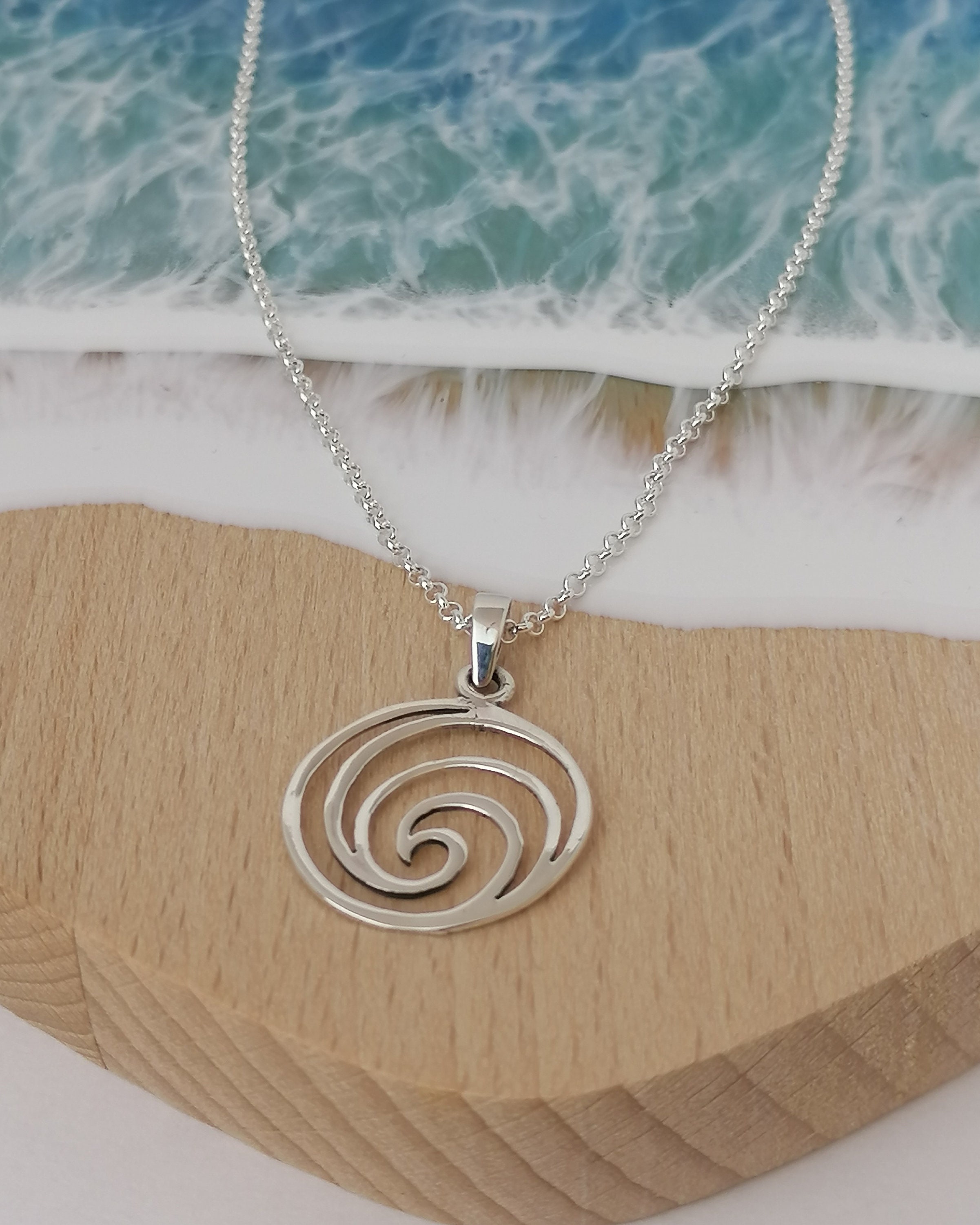 Sterling Silver Spiral Wave Pendant | Etsy