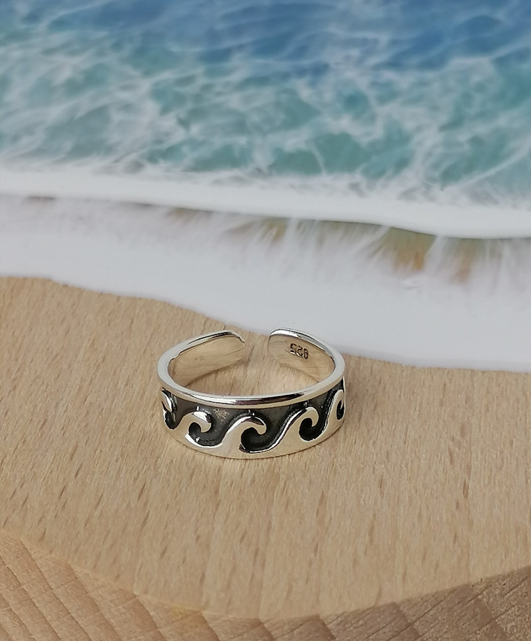 Sterling Silver Oxidised Wave Toe Ring - Etsy