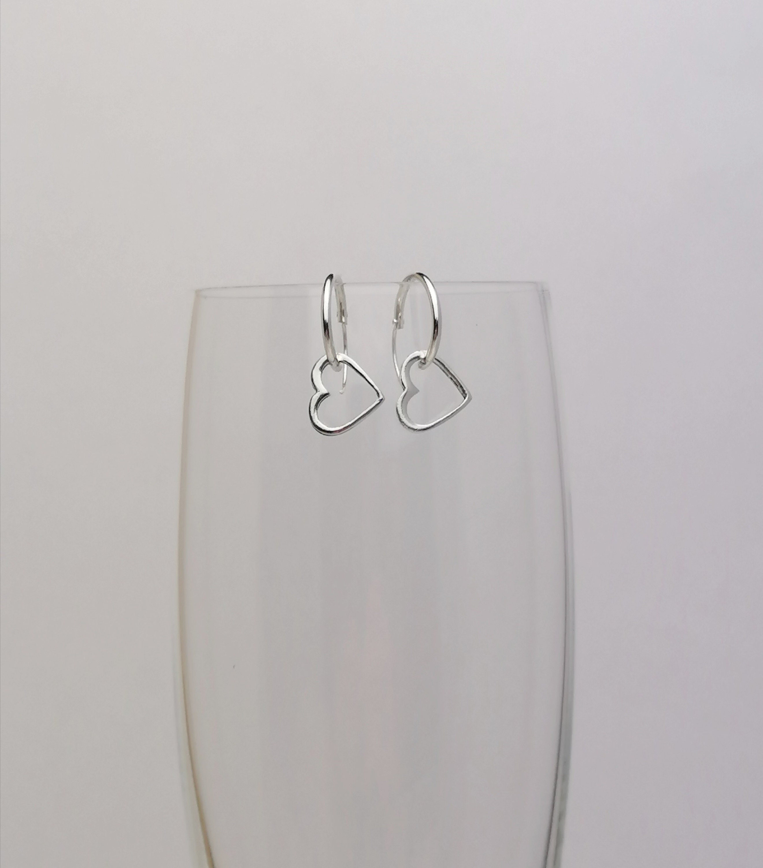 Sterling Silver Heart Hoop Earrings | Etsy