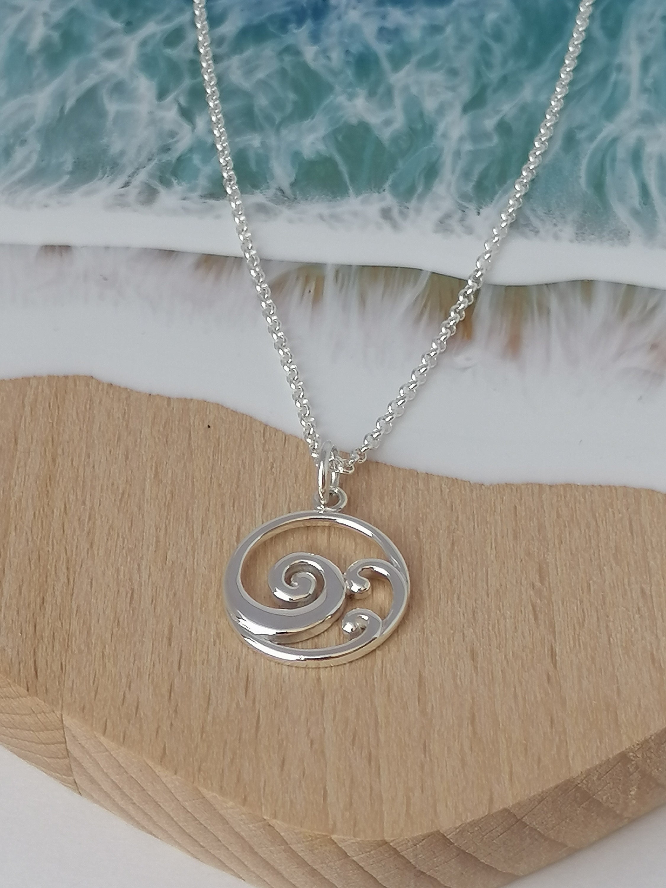 Sterling Silver Curly Wave Pendant - Etsy