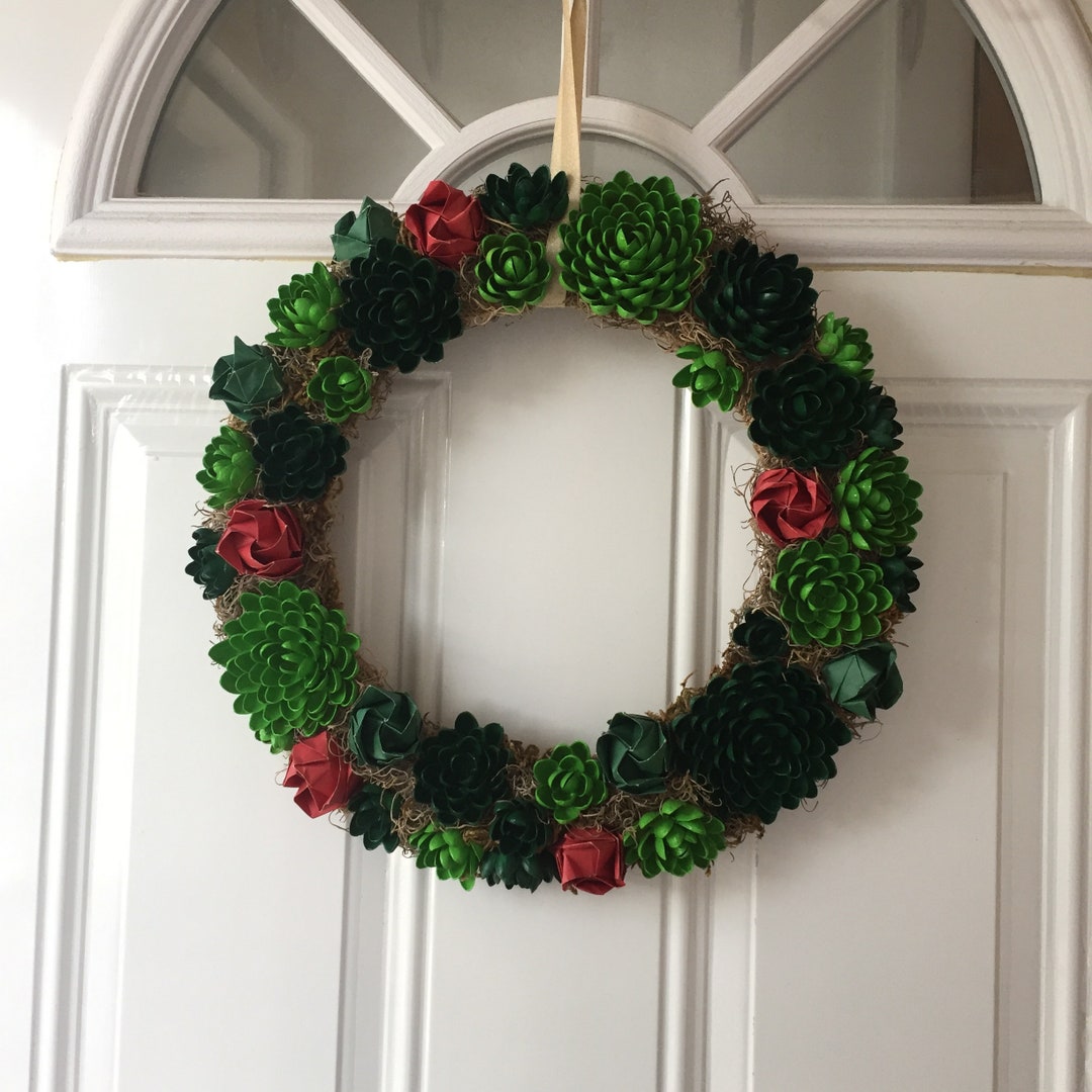 Holiday Succulent Pistachio Shell With Origami Roses Wreath - Etsy