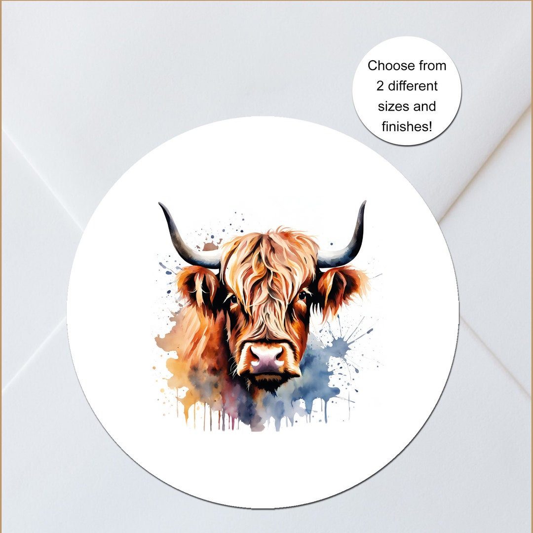 Highland Cow Stickers, Envelope Seals, Matte or Gloss, Craft, School ...