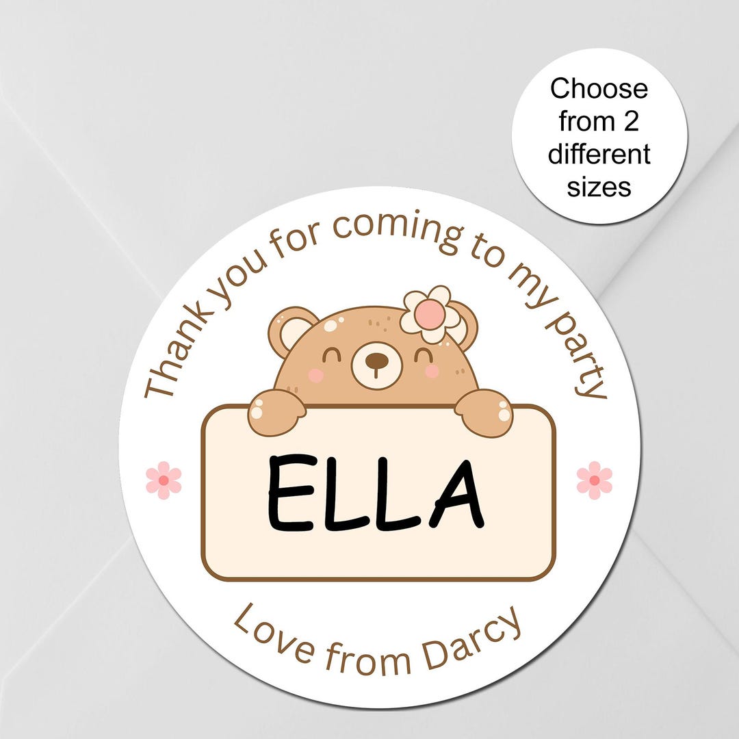 Cute Bear Party Name Tag Stickers, Custom Personalised Labels, Sweet ...