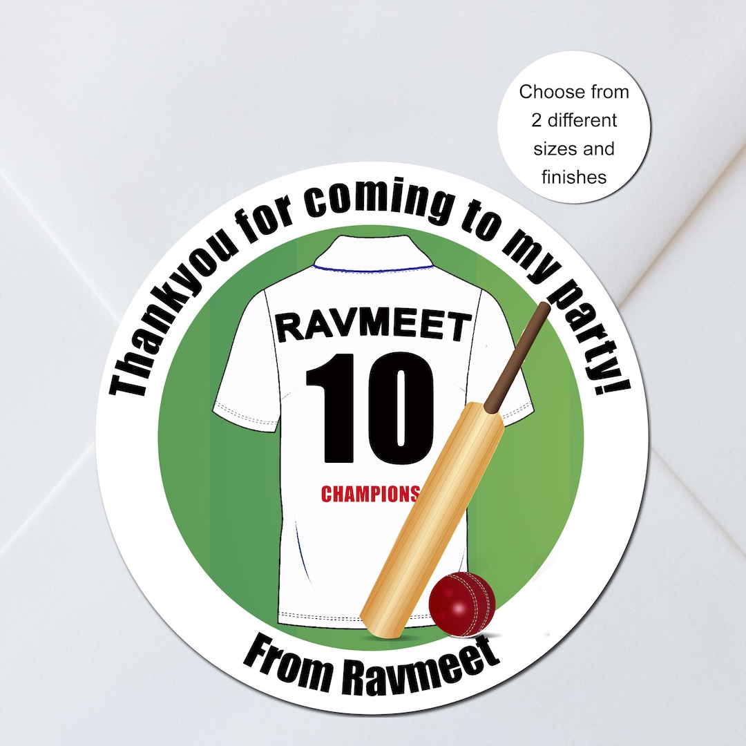 Cricket Party Stickers, Custom Personalised Labels, Sweet Cones, Party ...