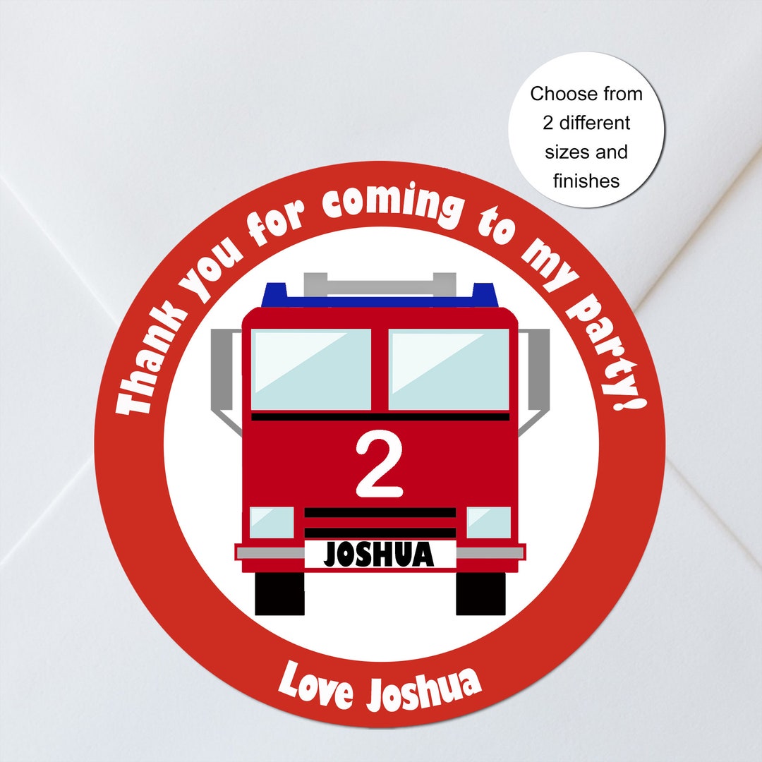 Fire Engine Firefighter Party Stickers, Custom Personalised Labels ...