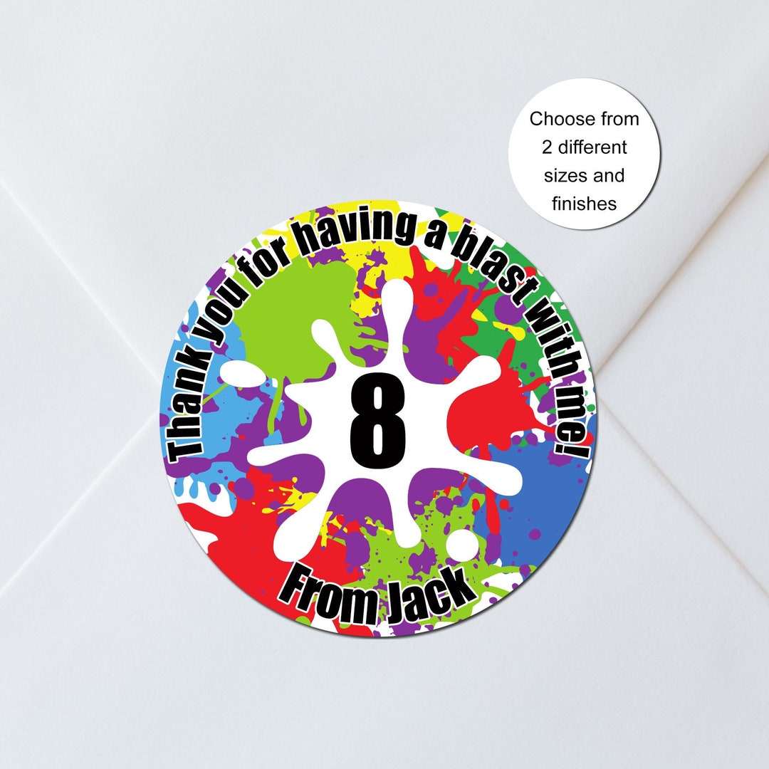Paint Ball Splatter Birthday Party Stickers: Custom Personalised Party ...
