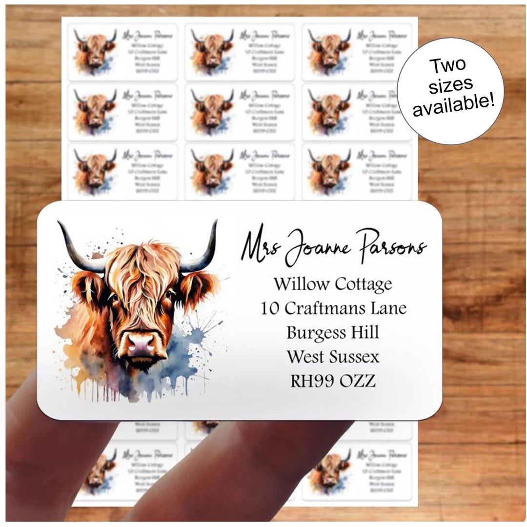 Highland Cow Address Labels, Handmade Crafts, Watercolour Gift, Custom ...