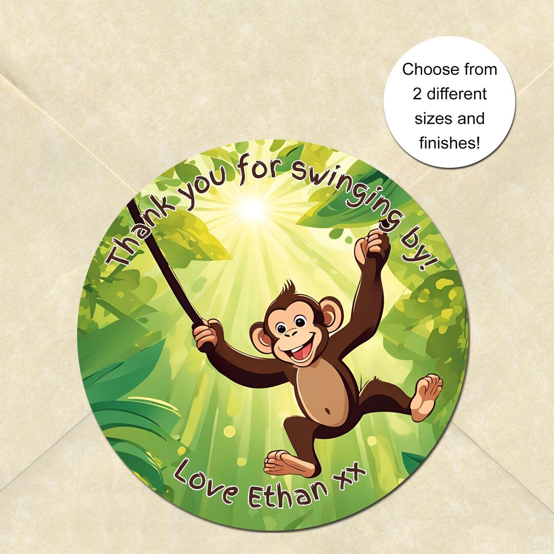 Cheeky Monkey Party Stickers: Personalised Thank You Labels - Etsy