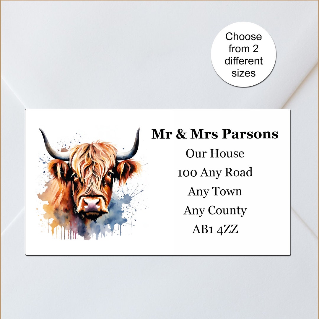 Highland Cow Return Address Labels: Personalised Stationery - Etsy