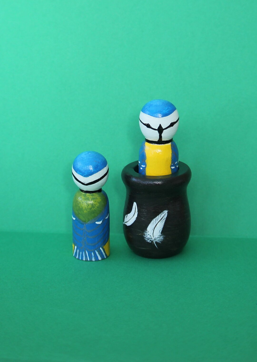 Blue Tit Peg Doll and Pot - Etsy