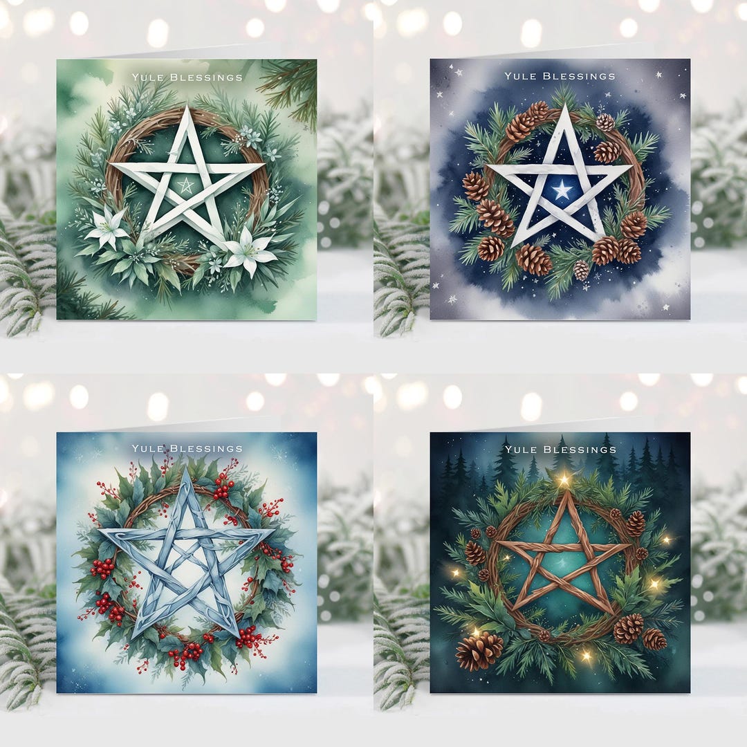 Yule Blessings Pentacle, Pentagram Winter Solstice Greeting Cards for ...