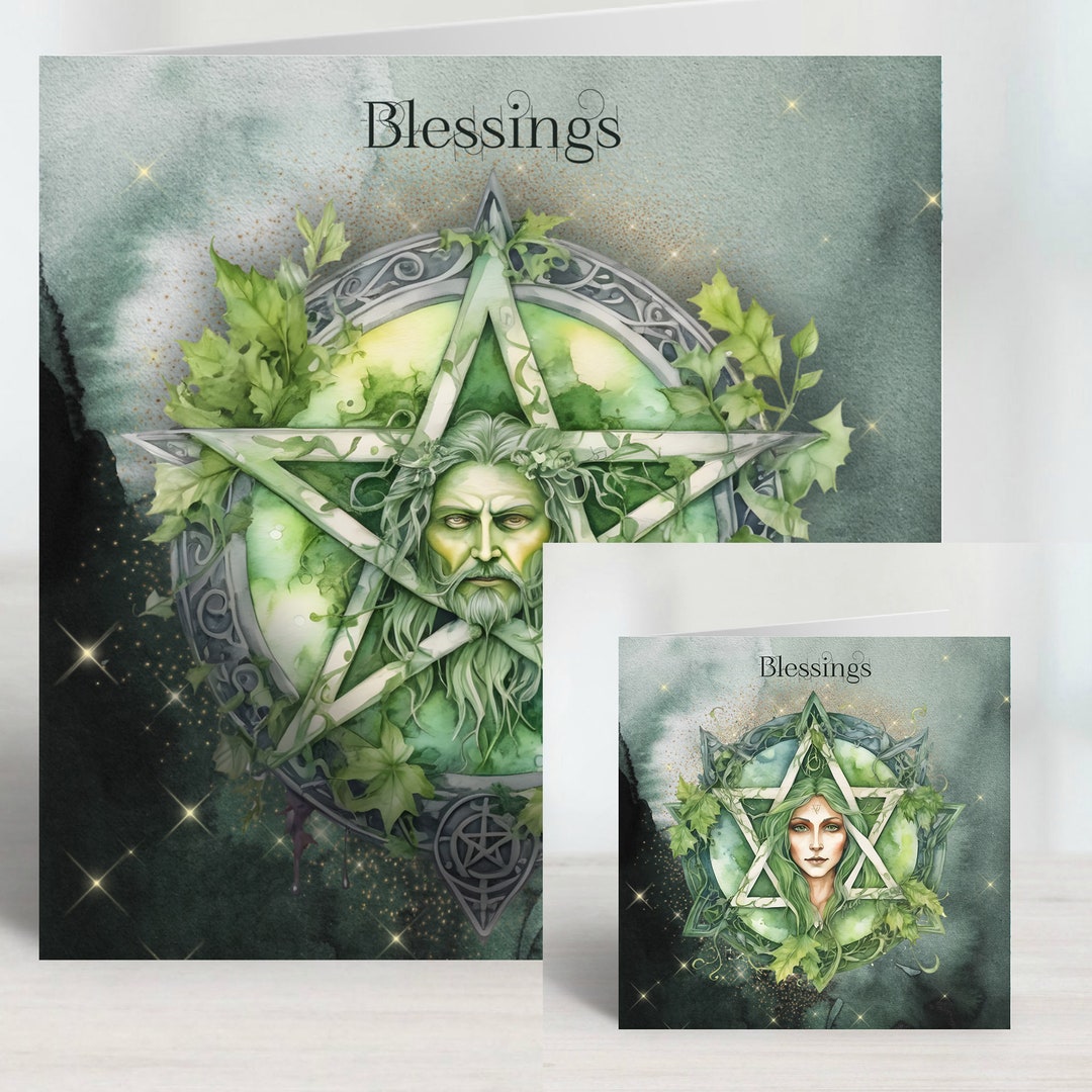 Green Man & Lady Blessings Card for Birthdays, Festivals and ...
