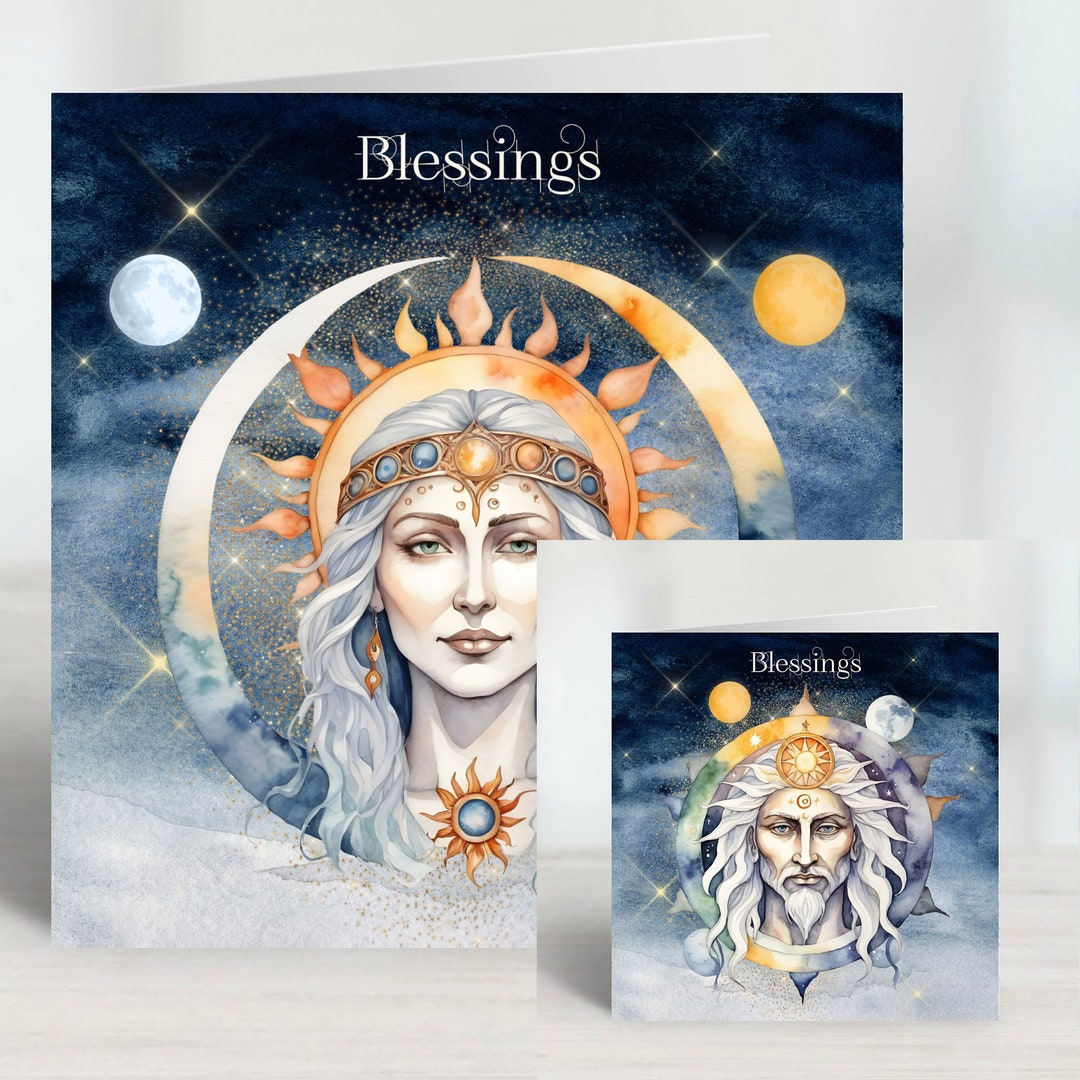 Sun & Moon God/goddess Deity Blessings Card for Birthdays, Festivals ...