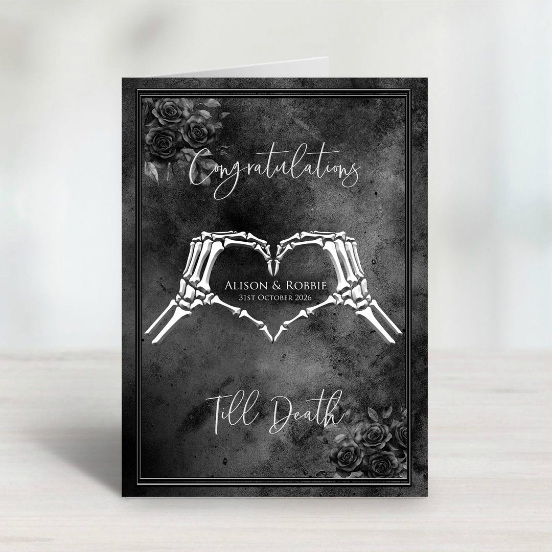 Personalised Skeleton Hands Heart Gothic Congratulations, Wedding ...