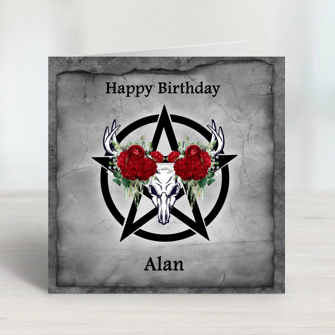 Personalised Birthday Card - Rams Skull & Roses With Pentagram - Etsy