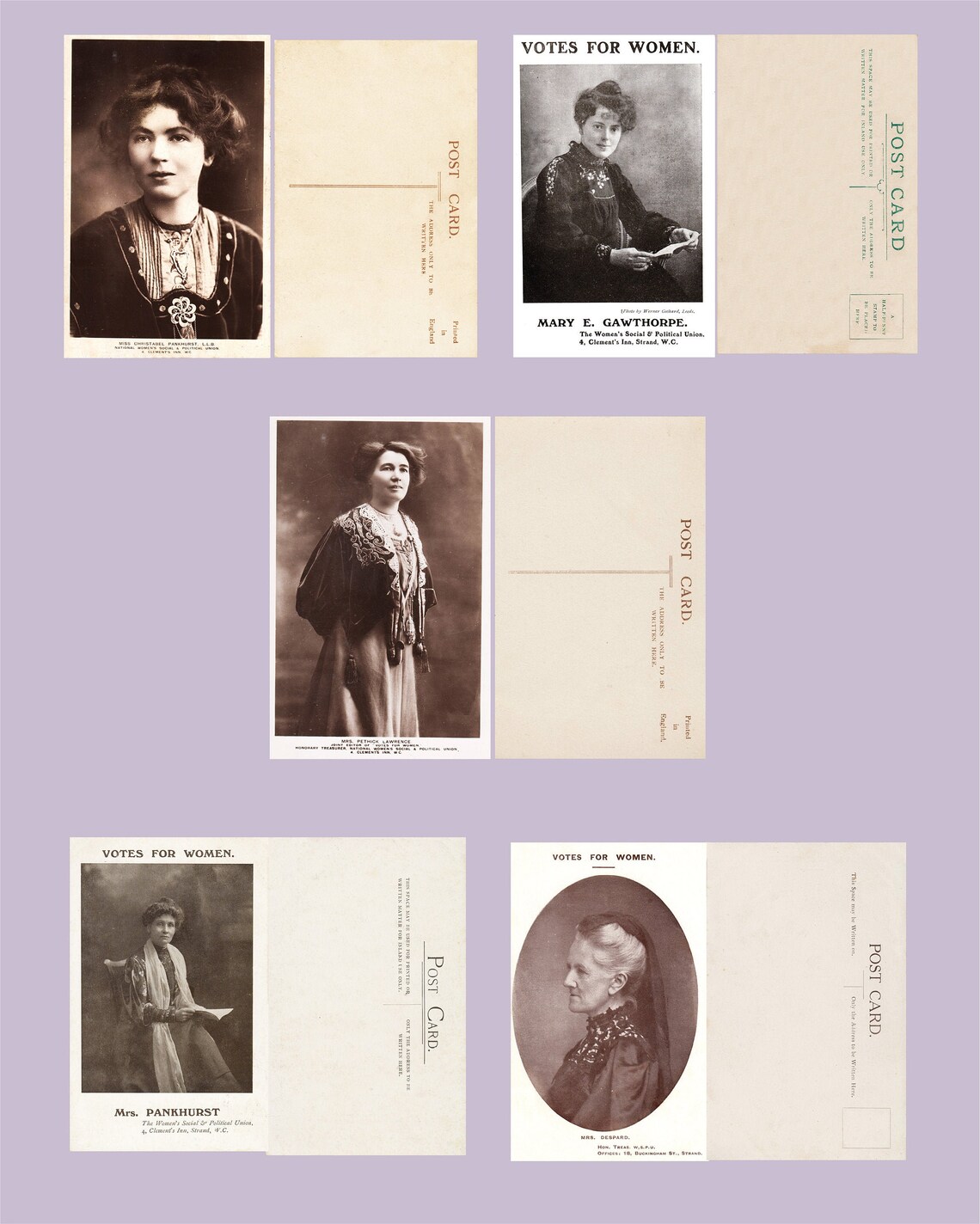 Set of Five Reproductions of Suffragette Postcards WSPU WOMEN - Etsy
