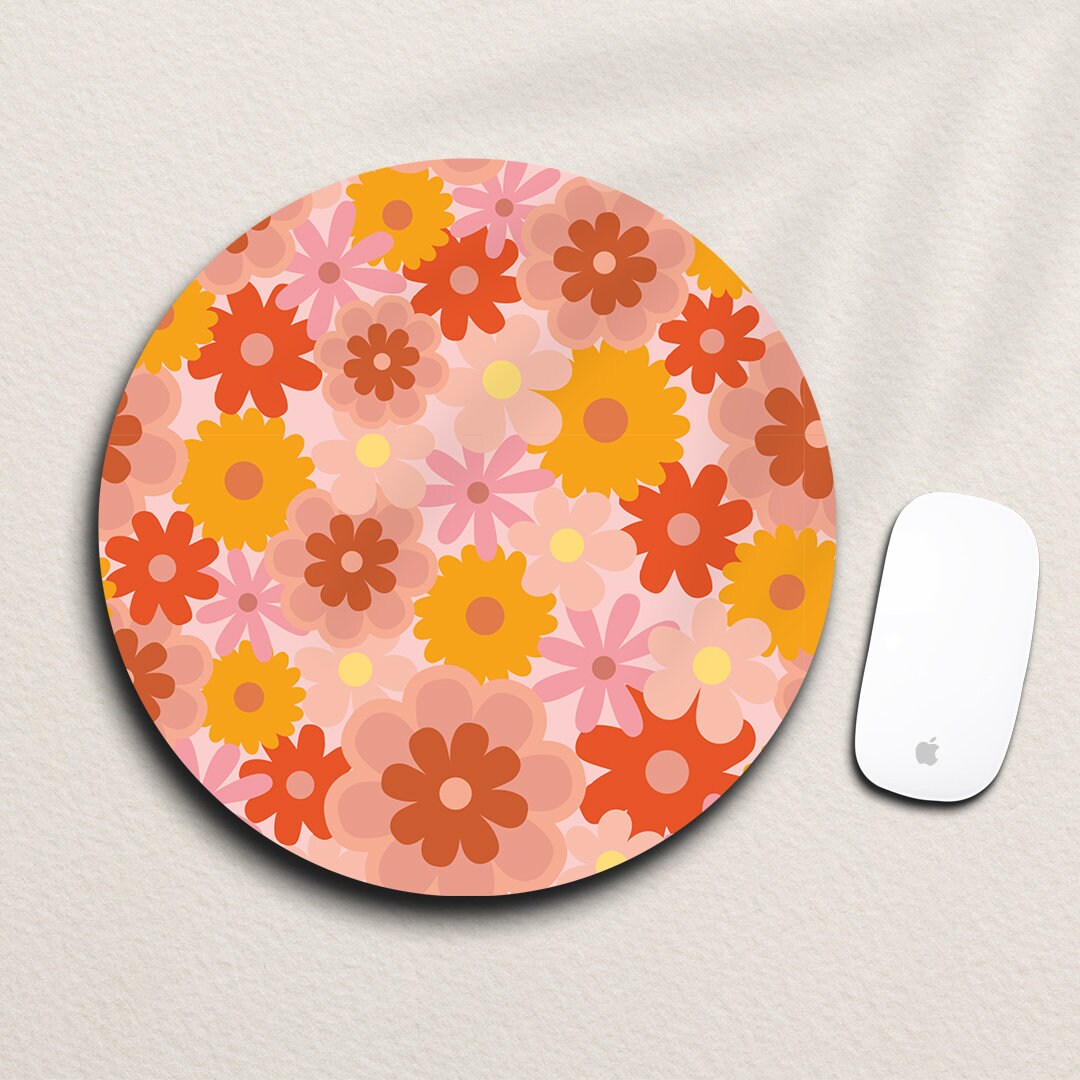 Floral Bliss Mouse Mat | Aesthetic Round Non-slip Pad for PC & Mac ...