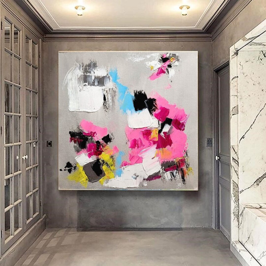 EXTRA LARGE COLORFUL Art Impasto Oil Painting on Canvas Textured ...