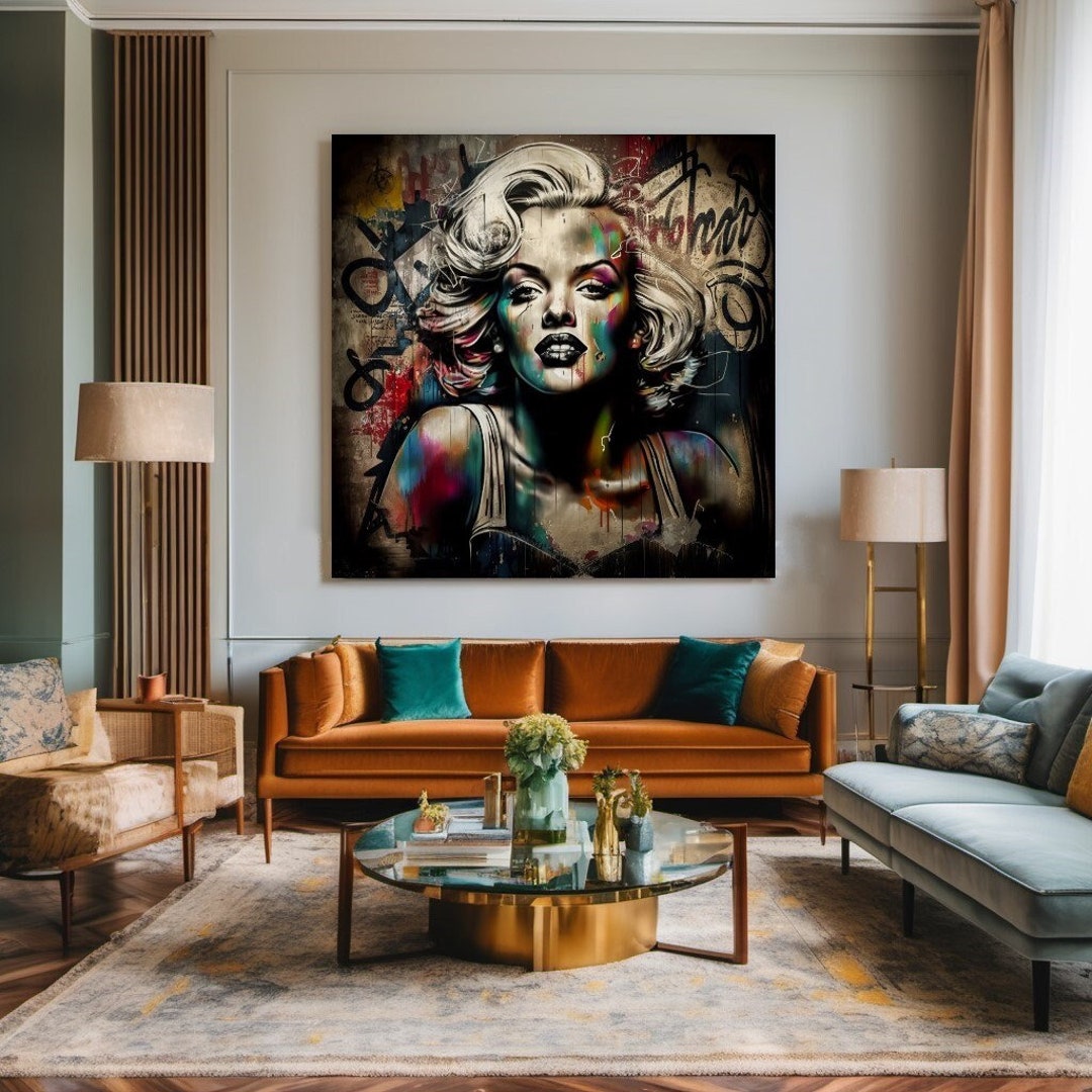 Graffiti Portrait Marilyn Monroe Buble Gum, Colorful Large Stretched ...