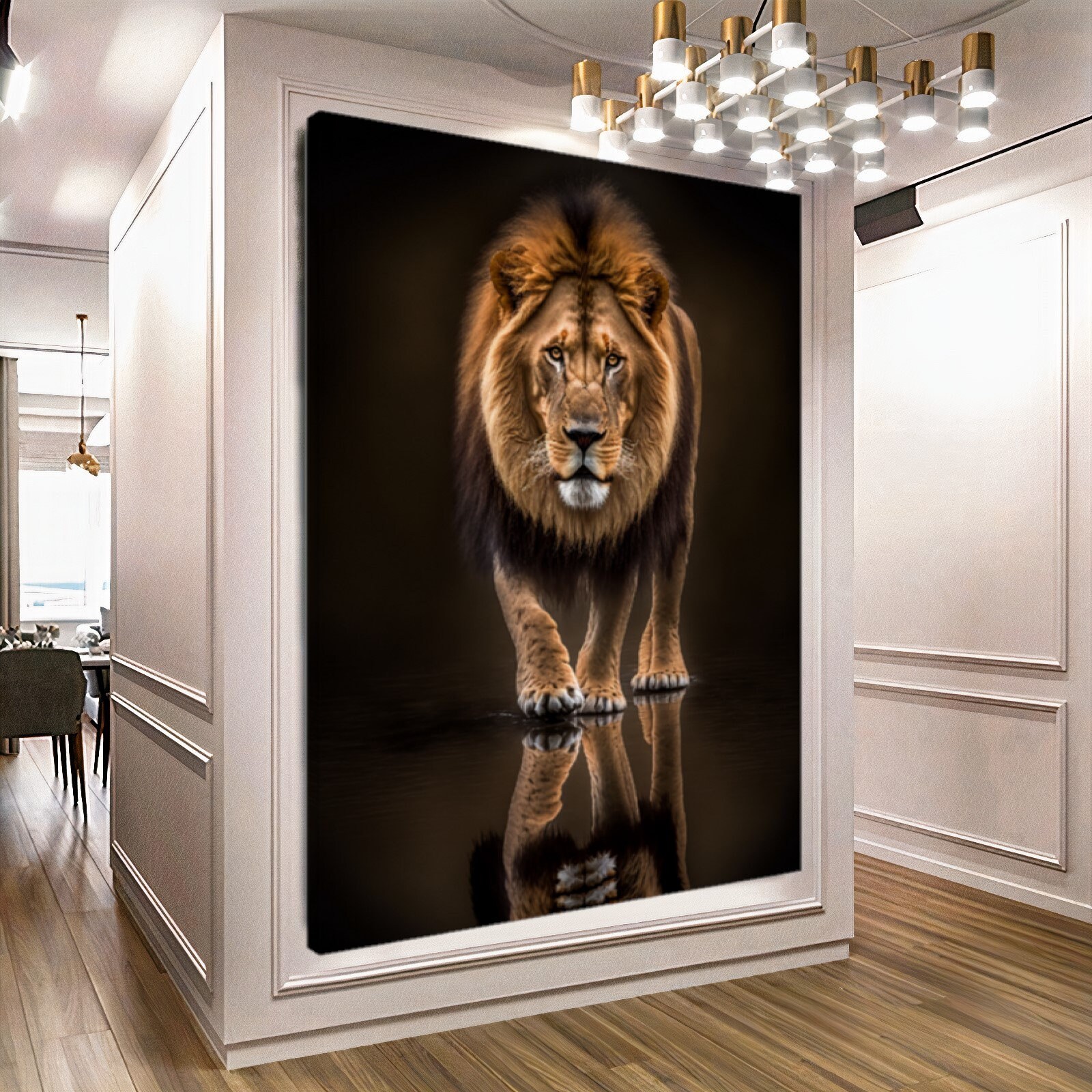 Large King Lion With Mirror Effect, Stretched Printed Canvas Nature ...