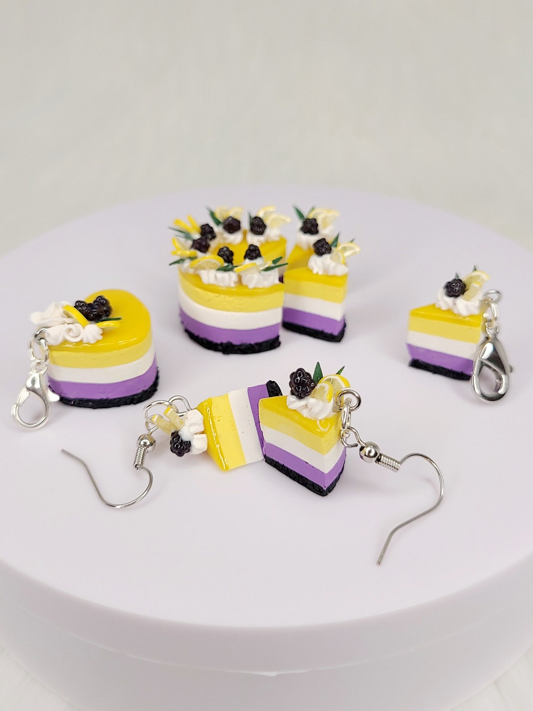 Non Binary Pride Miniature Cake Earrings or Charm nickel Free Enby ...