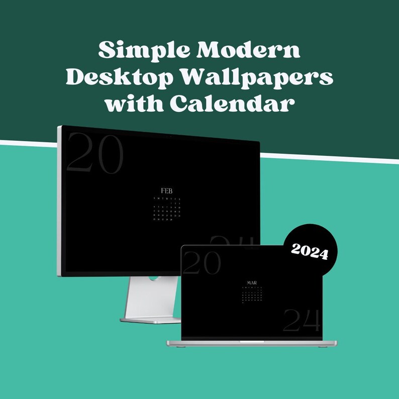 2024 Desktop Wallpaper With Calendar Black Basic Simple Modern Theme ...