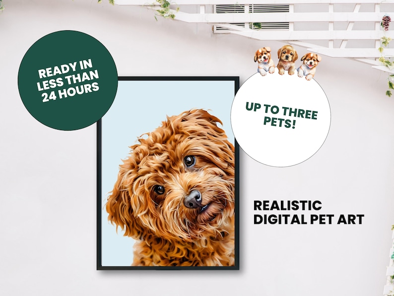 Personalised Realistic Digital Art Pet Dog Cat Animal Portrait, Pet ...