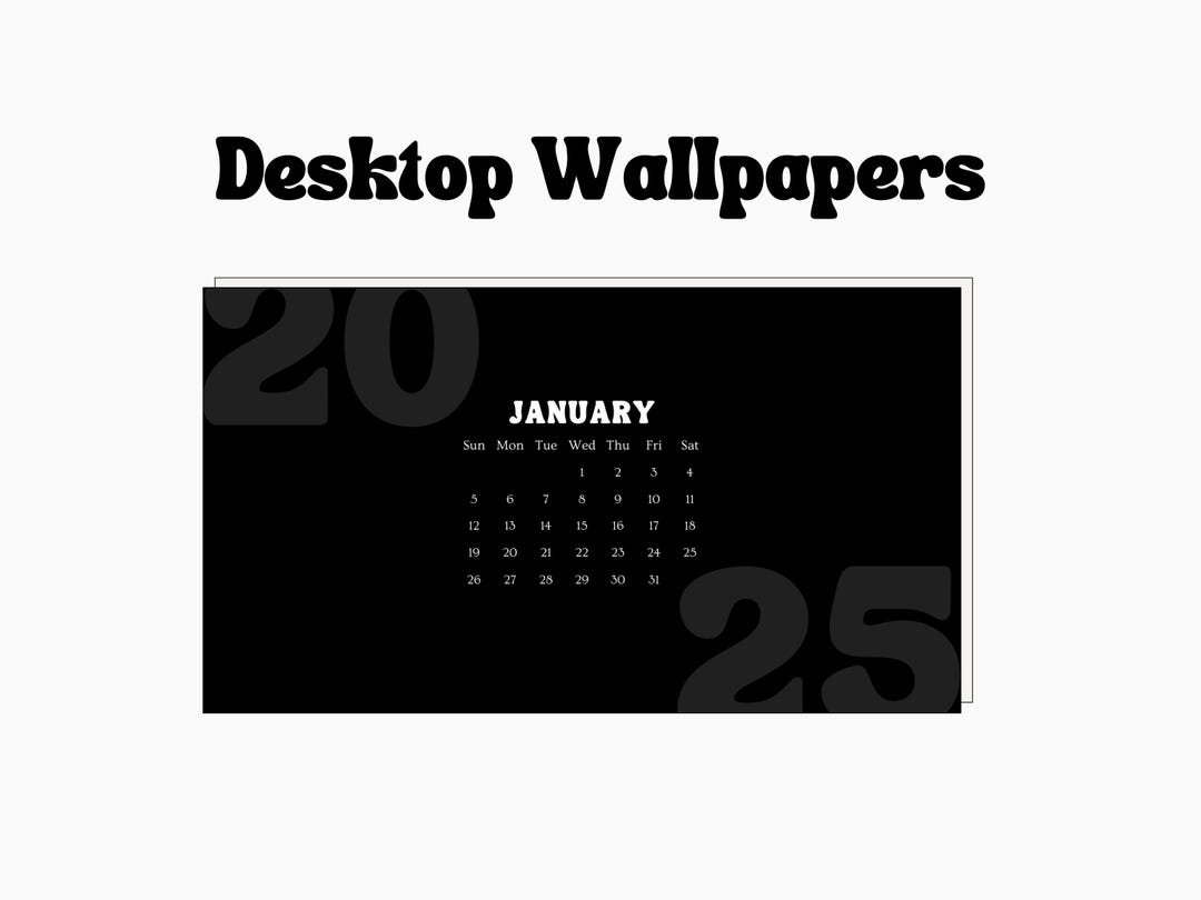 2025 Desktop Wallpaper With Calendar Black Basic Simple Bold Theme ...