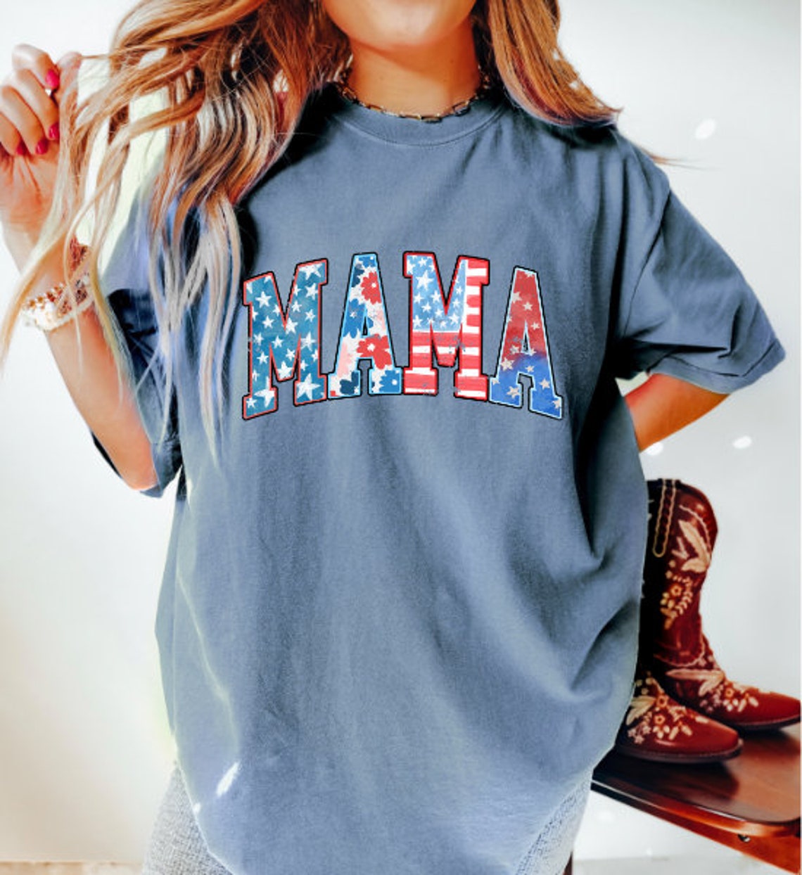 American Mama T-shirt, Comfort Color Mama T-shirt, Retro Mama America ...