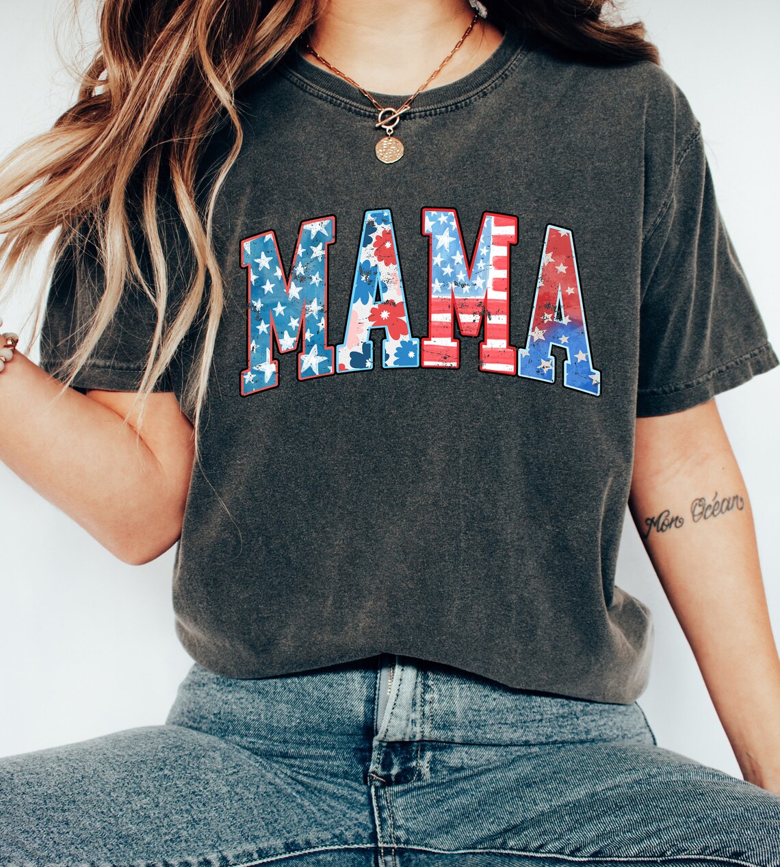 American Mama T-shirt, Comfort Color Mama T-shirt, Retro Mama America ...