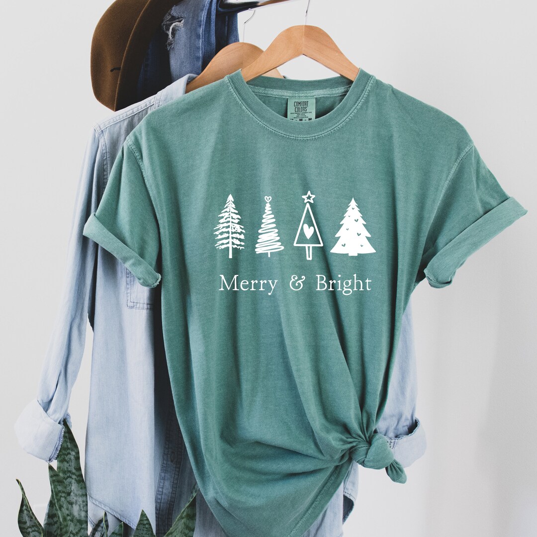 Comfort Color Merry & Bright Christmas Trees Shirt, Christmas Shirt ...