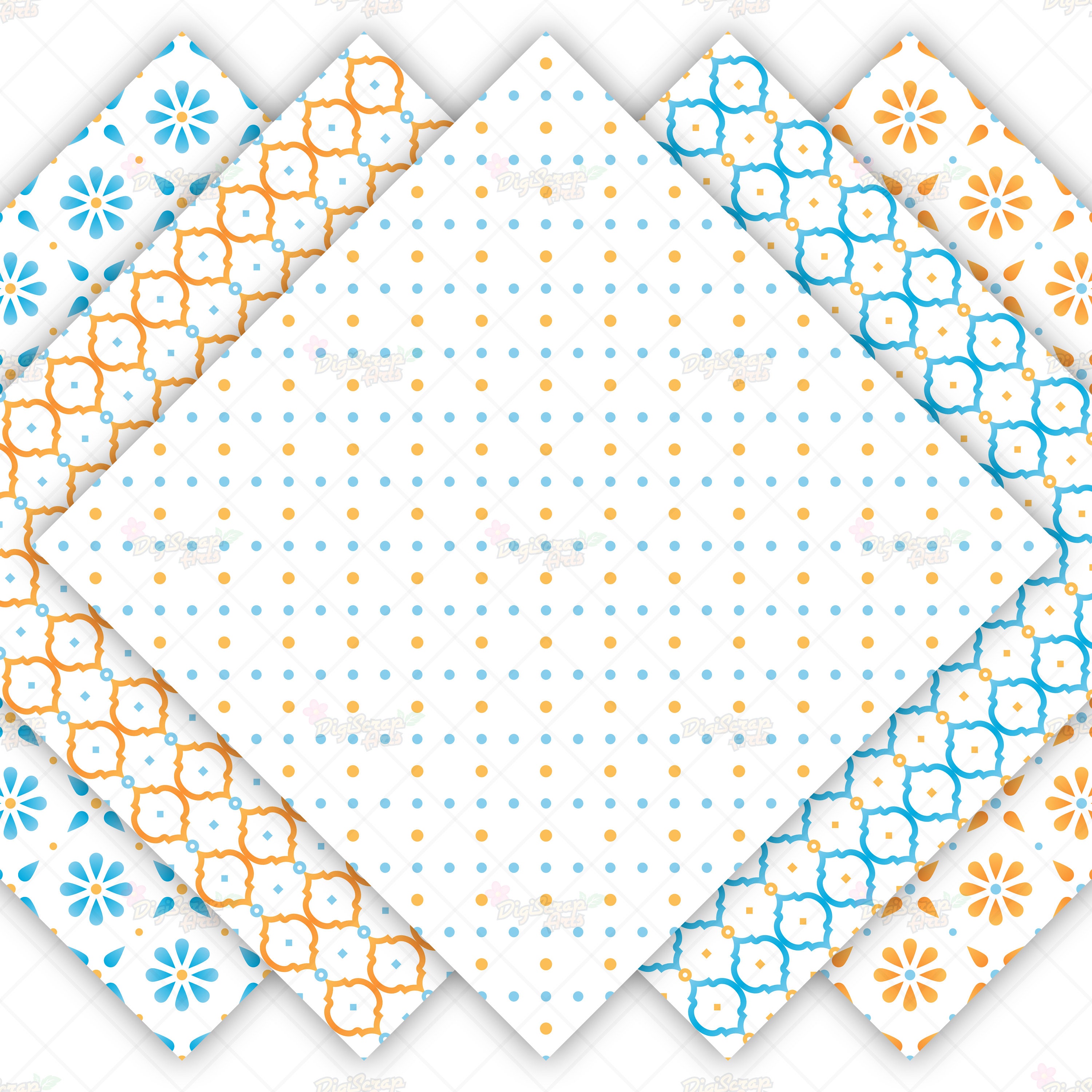 10 Blue and Orange Digital Paper Floral Backgrounds Instant - Etsy