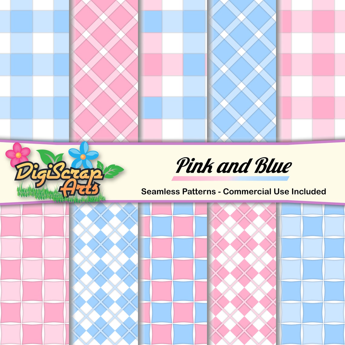10 Pink and Blue Digital Paper Backgrounds – Instant Download – Pink ...